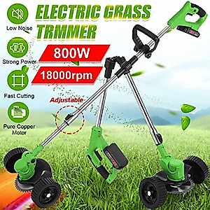 Cordless String Trimmer, 21V Electric Weed Eater Weed Wacker, with 2Pcs 2.0Ah Battery Powered, Lightweight Grass Cutter Machine Brush Cutter Edger Lawn Tool for Garden and Yard Care Pruning Trimming