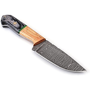 Damascus Knives Custom Handmade Damascus Hunting Knife- Best Damascus Steel Blade Hunting Skinning Knife- Fixed Blade Hunting Knife With Sheath Belt Loop (Black&olive) 20101