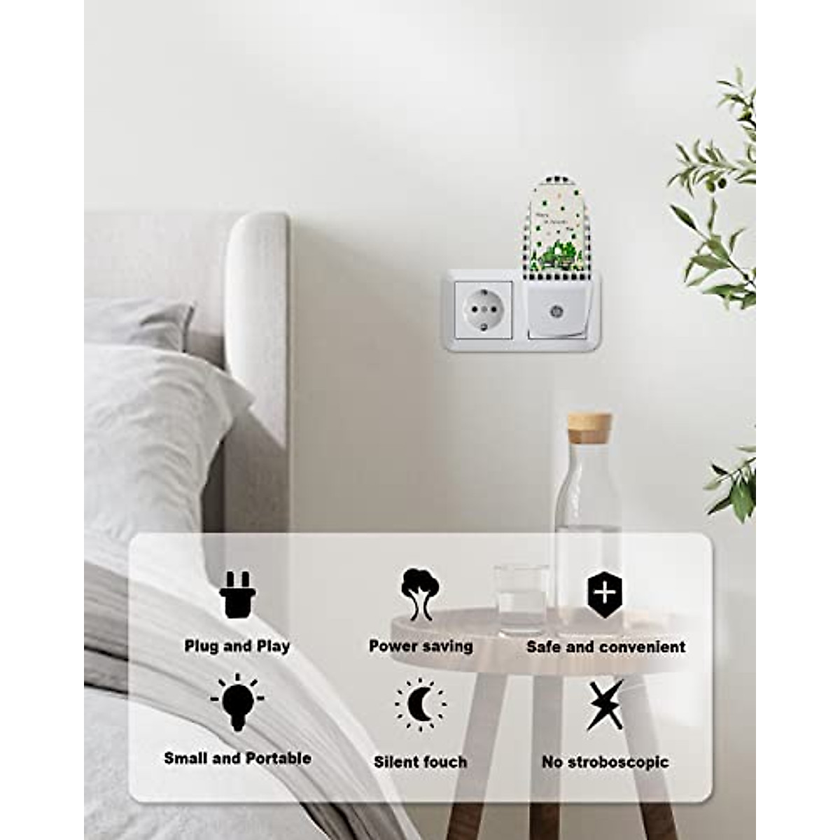 St. Patrick's Day Night Light, LED Plug in Night Light, Black Checkered Green Truck Lucky Clover Gold Night Lights with Dusk to Dawn Sensor Decorative Kids/Adults Nightlight for Bedroom Bathroom