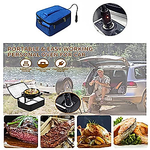 Portable Oven, 12V Car Food Warmer Portable Personal Mini Oven Electric Heated Lunch Box for Personal Microwave Tote Prepared Meals Reheat & Raw Food Slow Cooker ForTriping/Camping/Picnic(Blue)
