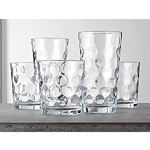 Home Essentials & Beyond Drinking Glasses Set Of 16 8 Highball Glasses (17 oz.), 8 Rocks Whiskey Glass cups (13 oz.), Inner Circular Lensed Glass Cups for Water, Juice and Cocktails.