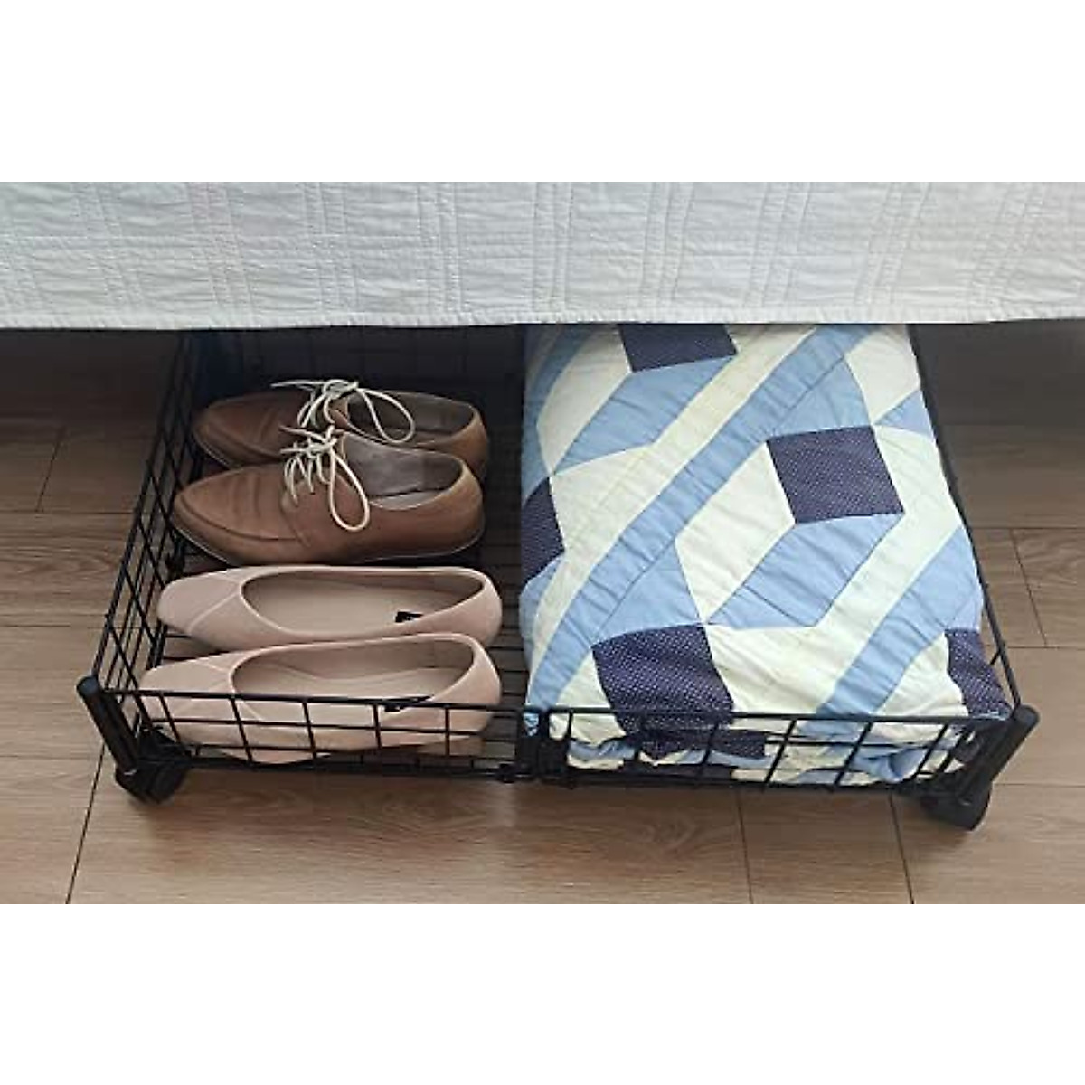 Under-Bed Storage with Wheels, 2-in-1 Rolling Carts with Liner Bags Fit 6.5 inch Low Bed Frame, Under-Bed Shoe Storage Organizer for Clothes, Toy, Book, Blanket, Under-Bed Storage Containers, 2 Pack