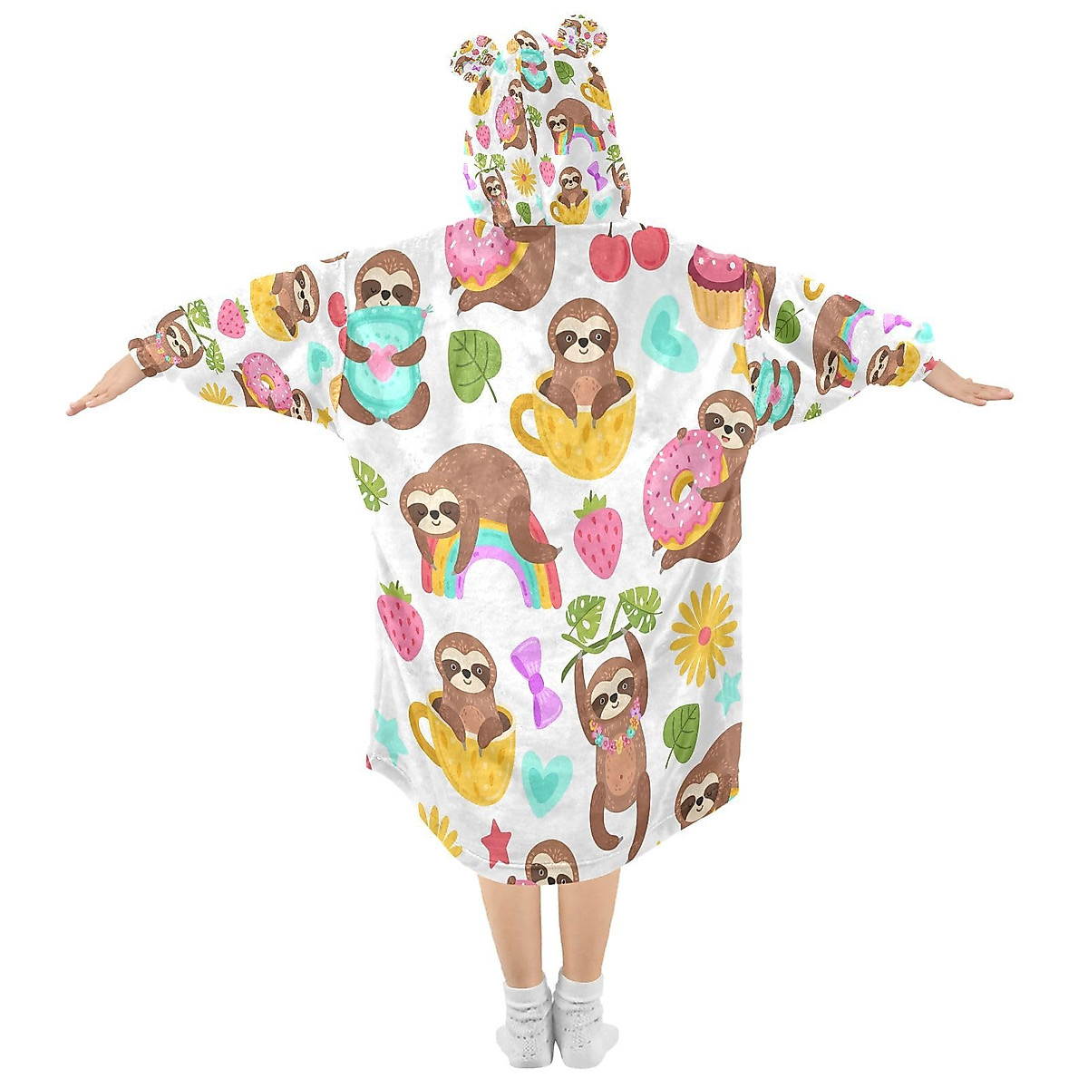 Kigai Cute Sloth Wearable Blanket Hoodie for Kids Oversized Hooded Sweatshirt Soft Cozy Flannel Blanket with Pocket