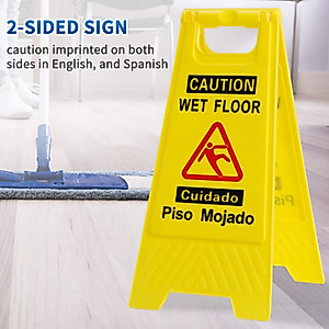 CERLMLAND Caution Wet Floor Sign, Foldable Sturdy Bilingual Double-Sided Safety Warning Signs for Commercial Use, Pool (2-Pack Yellow)