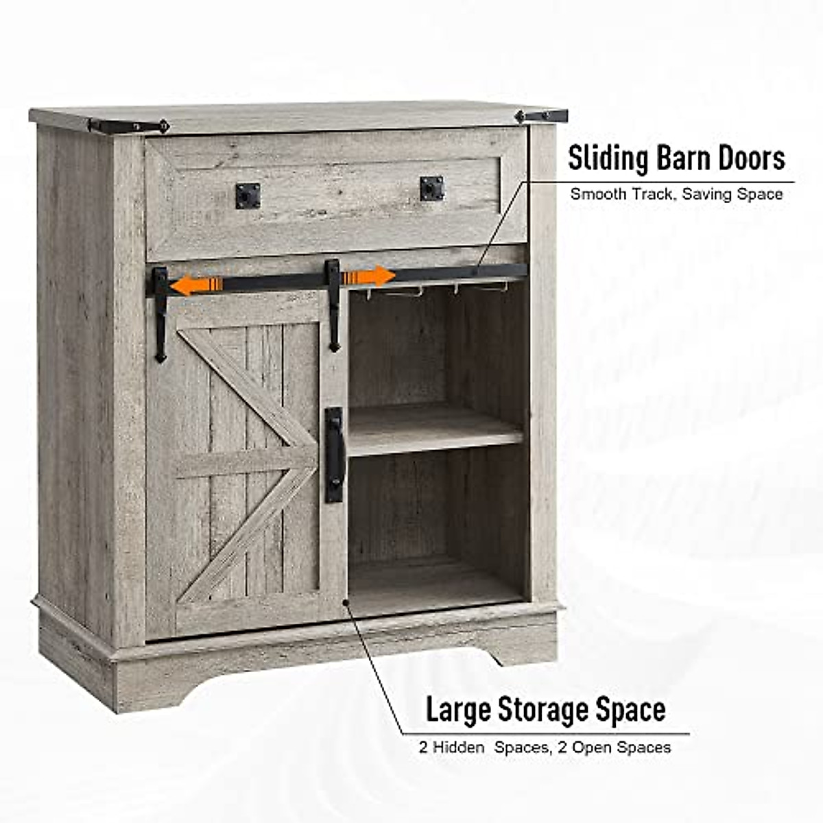 OKD Farmhouse Coffee Bar Cabinet, 32" Sliding Barn Door Buffet Sideboard Cabinet with Drawer, Adjustable Storage Shelves, Wooden Accent Cabinet for Kitchen, Living Room, Dining Room(Light Rustic Oak)