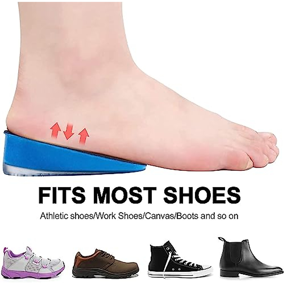 Correct-Position Height Increase Insoles, Heel Cushion Inserts, Heel Lift Inserts for Leg Length Discrepancies (Blue, 1.8" Height)