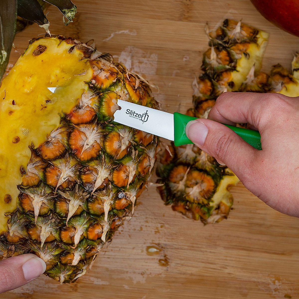 Slitzer Germany 4-Piece Paring Knife Set, 3 1/2 Inch Blade, German Stainless Steel, Colored Handles, Red, Yellow, Green, Orange