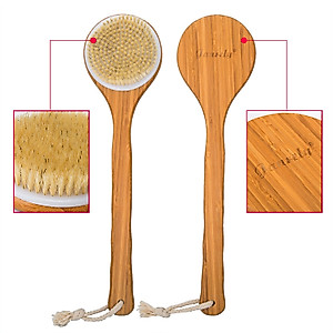 Janrely Bath Dry Body Brush Natural Bristles Back Scrubber With Long Wooden Handle For Cellulite And Exfoliating