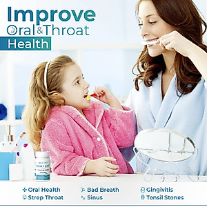 Oral Probiotics for Better Breath, Gingivitis, Strep Throat, Tonsil Stones, ENT - 6 Bn CFU Oral Probiotics with Lactobacillus Reuteri, L. Plantarum & BLIS K12-45 Chewable Tablets