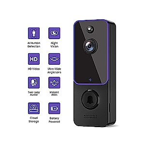 Aiwit Doorbell Camera Wireless, Indoor/Outdoor Surveillance Cam, Battery Powered, Included Chime Ringer, Live View, AI Smart Human Detection, 2-Way Audio, 2.4G WiFi, HD Night Vision, Cloud Storage