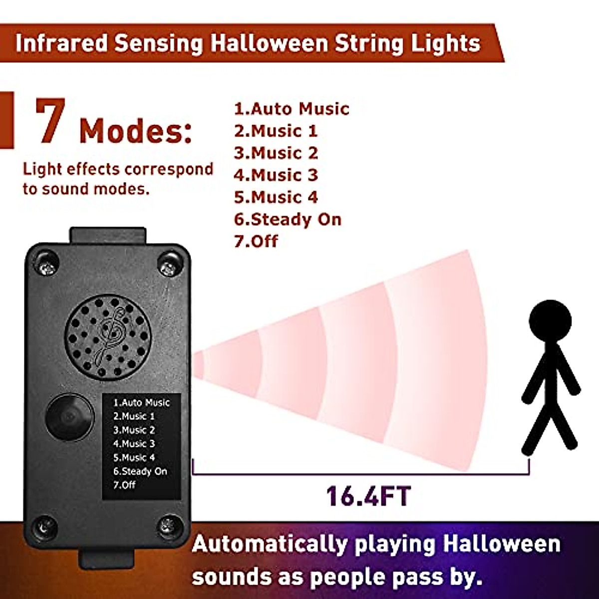 Vanthylit Halloween Decorations, 81.7Ft 200LT Halloween String Lights with Music Sync Spooky Sounds Lighted Halloween Fairy Lights for Indoor and Outdoor Patio Lawn Garden (Orange)