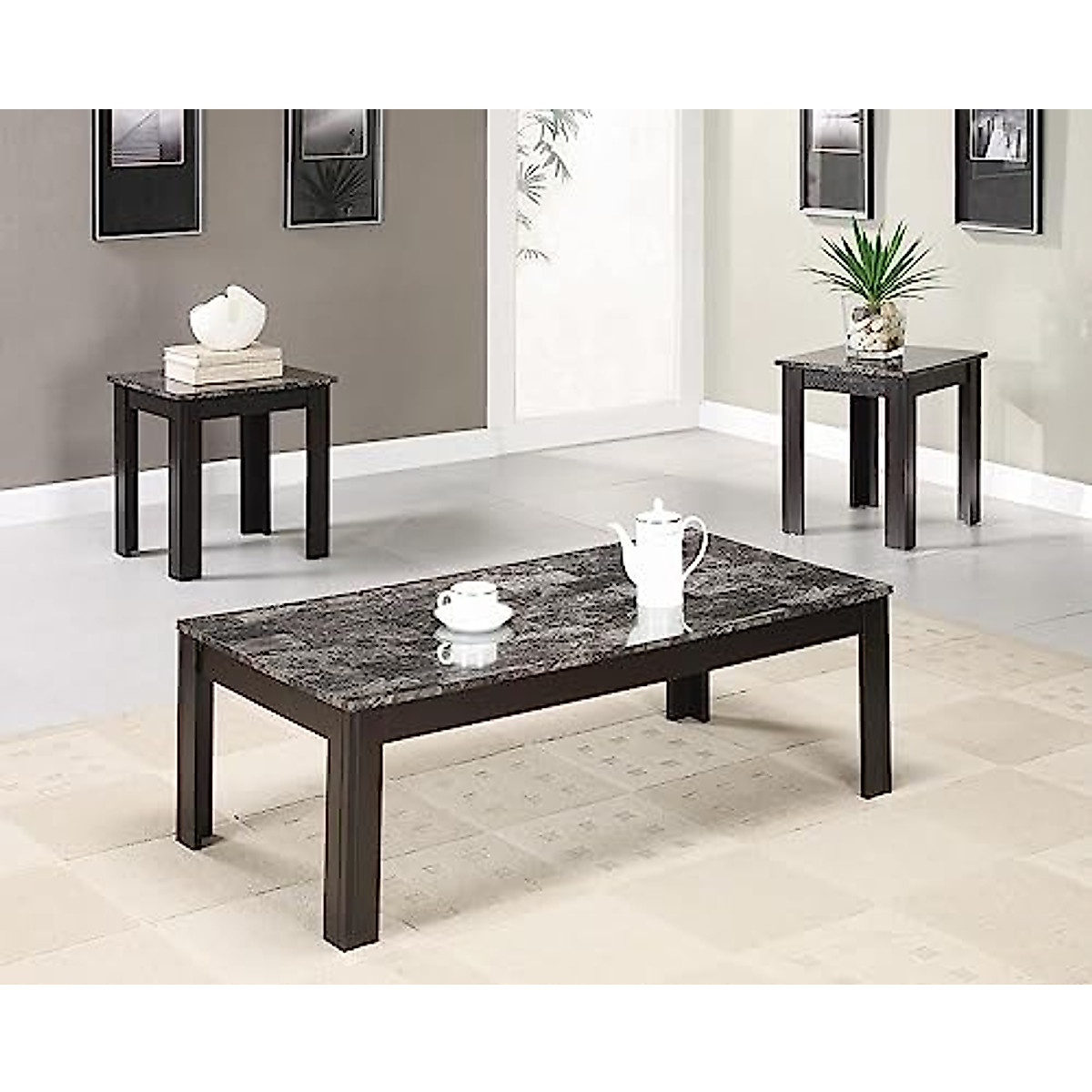 Coaster Home Furnishings Silas 3-piece Faux-marble Top Occasional Table Set Black