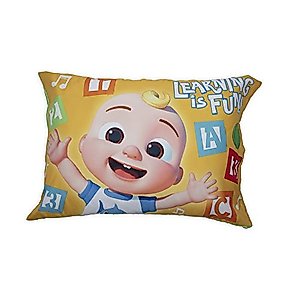 CoComelon 4 Piece Toddler Bedding Set - Includes Quilted Comforter, Fitted Sheet, Top Sheet, and Pillow Case - Letters and Music Design