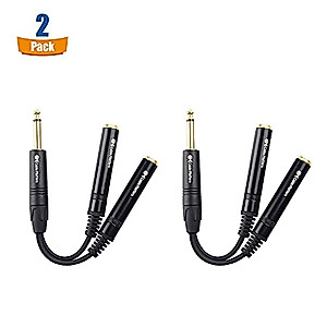 Cable Matters 2-Pack TS Male to 2X TS Female 1/4 Splitter Cable (6.35mm Splitter Cable) in Black - 0.2m / 6 Inches