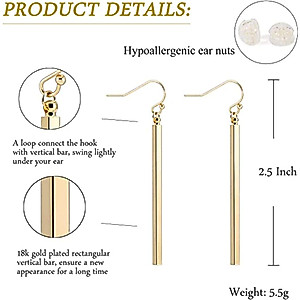Gmillions Minimalist Vertical Long Bar Earrings Gold Silver Plated Drop Line Dangle Geometric jewelry for Women Girls set 2pcs (Gold+Silver)