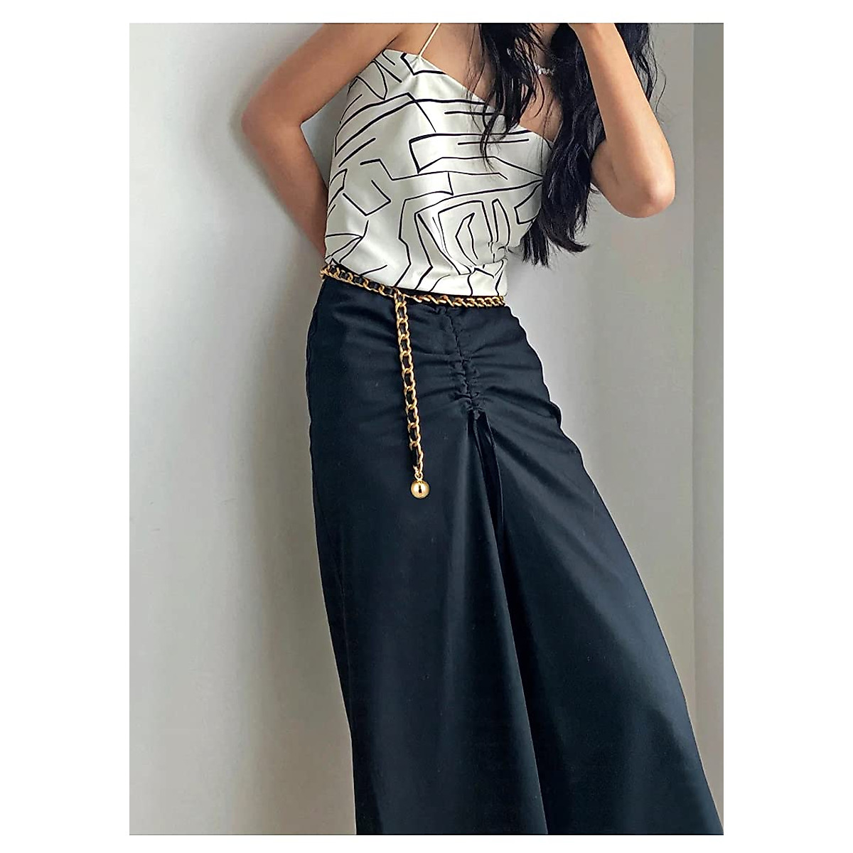 Gold Chain Waist Belts for Women for Dresses Black Leather Belt Belly Chain Jewelry for Women Long Waist Belt Body Chain Jewelry for Summer Beach