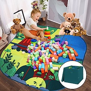 homyfort Kids Play Mat and Toy Chest Box Storage,Collapsible Storage Bin Holders with Lid for Playroom, Closet, Bedroom, Outdoor,Home Organization and Classroom12.8 12.8" 13.2"/38.4" 38.4"(Green)