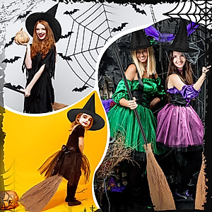Panitay 6 Pieces Halloween Witch Broom Hat Set, Includes 3 Pcs Realistic Witch Brooms and 3 Pcs Black Witch Hats, Halloween Witch Accessories for Halloween Party Cosplay Props Costume Accessories