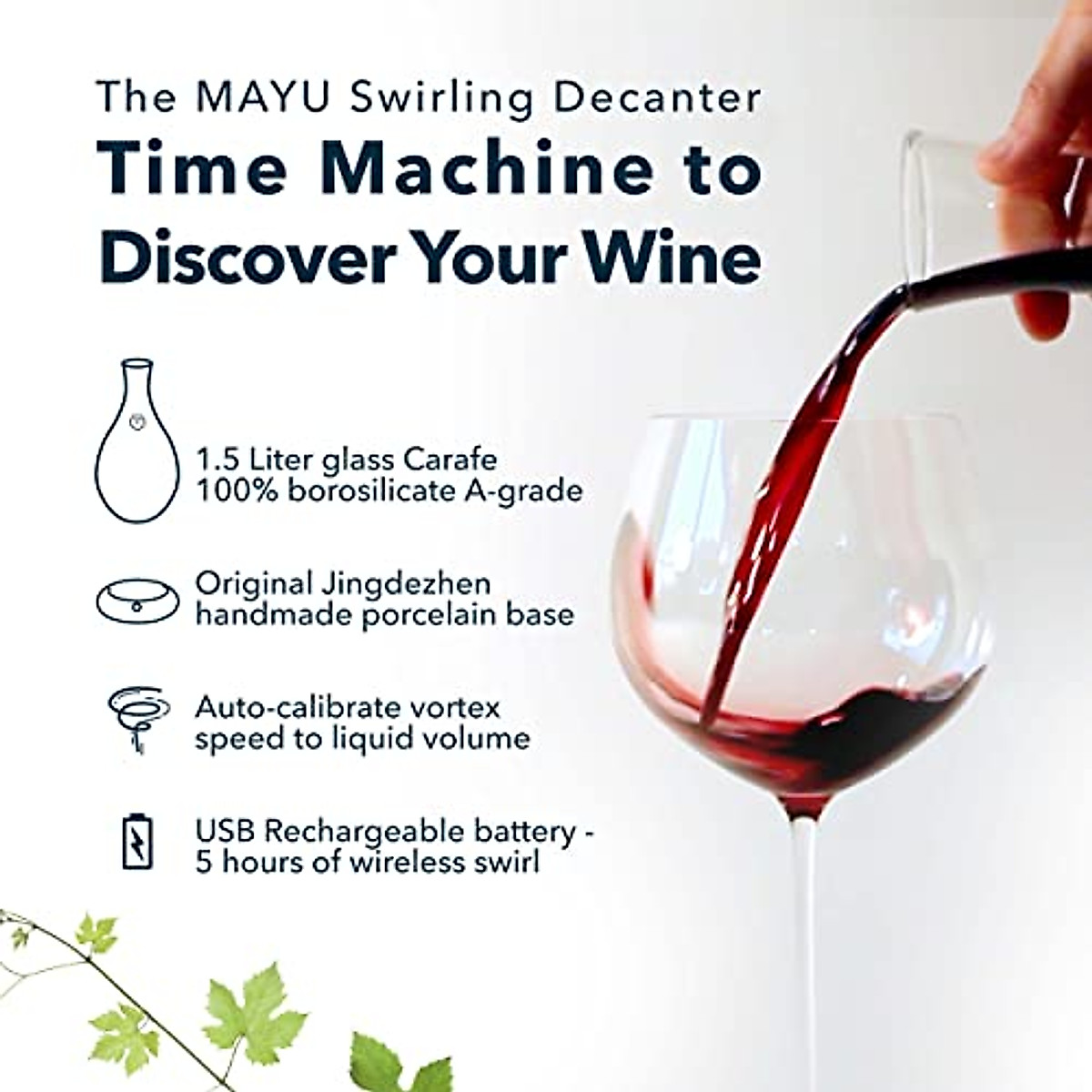 MAYU Glass Wine Aerator Decanter Pitcher - Swirling Wine Decanter, Aerator Wine Glass - Red Wine Aerator/Red Wine Decanter, At Home Wine Decanters - Sensor Technology Wine Decanter with Aerator - 1.5L