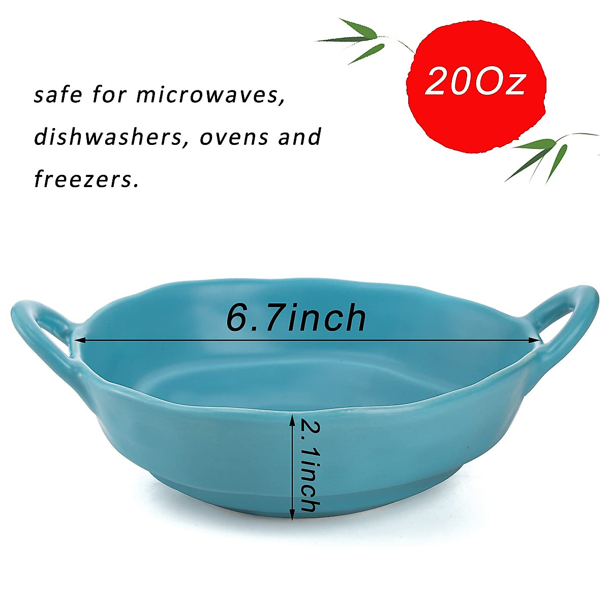 SOUJOY Set of 6 Ceramic Soup Bowl, 20oz Individual Salad Bowls with Handles, Irregular Shape Colorful Cereal Bowl for Soup, Pasta, Ice Cream, Fruits, Dessert, Appetizer, Rice, Matte Glazed