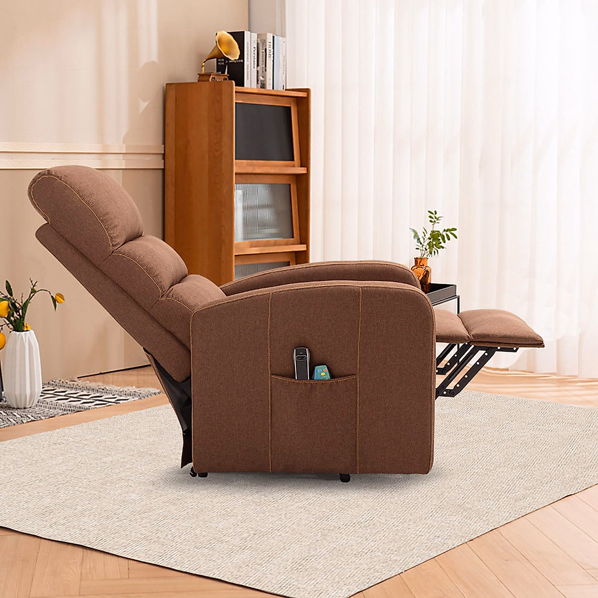 EUREKA ERGONOMIC Power Lift Recliner Chair for Elderly, Small Recliner Chair for Small Spaces, Power Recliner Chair for Living Room, Single Sofa with Infinite Adjust for Back and Footrest, Brown