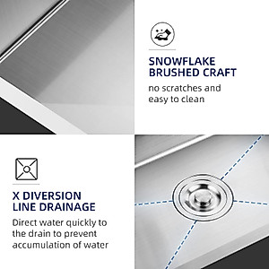 Gaomasck Kitchen Sink,22 In Undermount Kitchen Sinks,16 Gauge Single Bowl Stainless Steel Sink,Handmade for Kitchen Sink,Sink for Kitchen,22 x 16.5 Inch