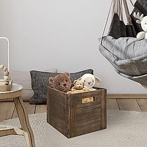 NC Luneodoki Wooden Decorative Storage Cube Boxes with Handles, 11” x Large Baskets For Shelves, Stackable Containers Organizing Bins Toy, Clothes, Books, Office, Rustic Brown