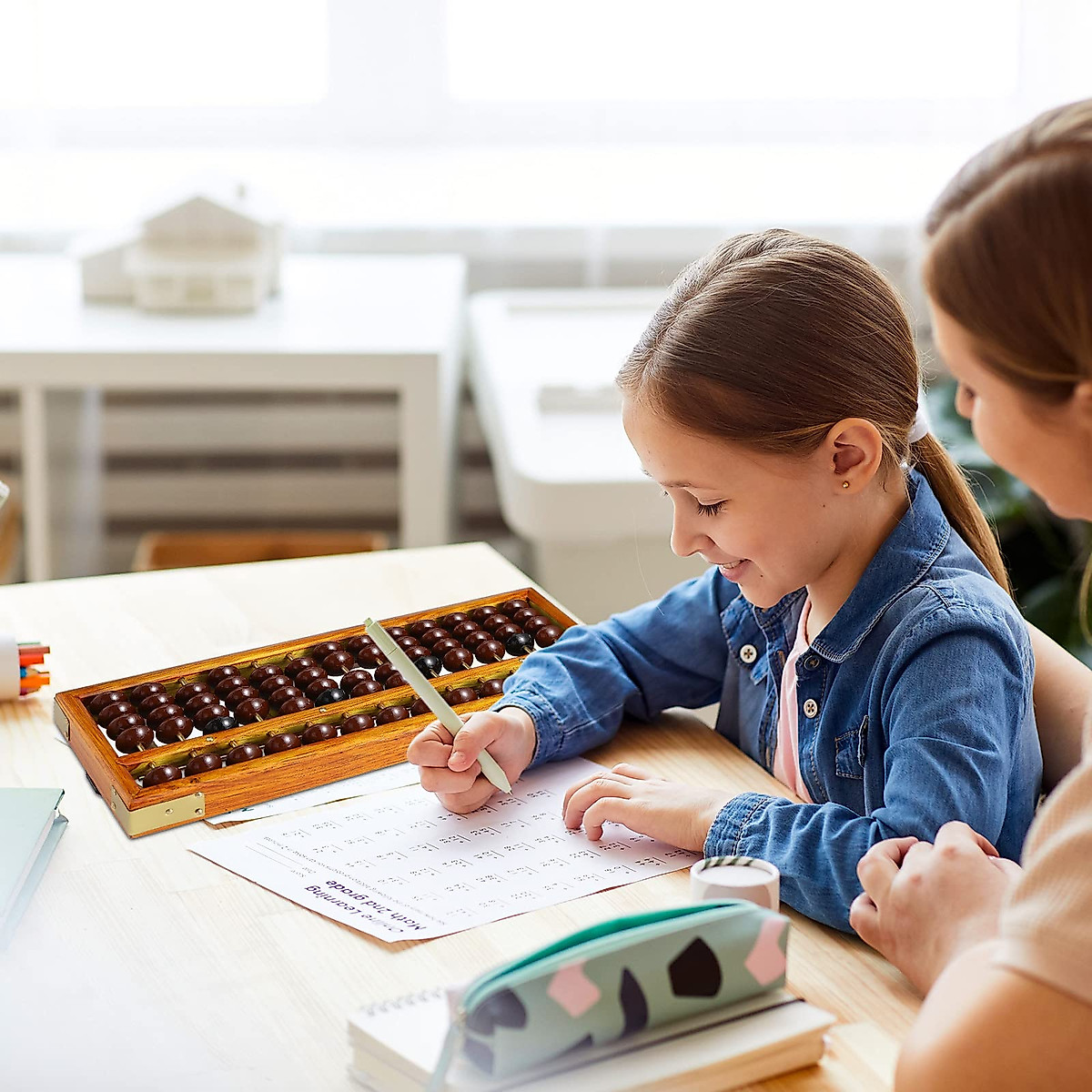 Flutesan 2 Pieces Abacus for Adults Kids Math, Wooden Abacus Japanese Chinese Soroban, 17 Column 13 Column Soroban Calculator (13 Column)