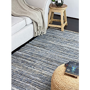 Chardin home Farmhouse Rag Rug 4x6 feet Denim Blue | Cotton & Jute Hand Woven Chindi Rug, Long Boho Rug | Perfect for Hallways, Kitchens, Bathroom, bedrooms | Shades of Blue