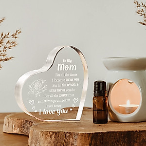 Milcier Gifts for Mom, Mom Birthday Gifts - Acrylic Keepsake 3.9x3.9 Inch - I Love You Mom Gifts from Son Daughter - Best Mothers Day Valentines Day Christmas Gifts for Mom