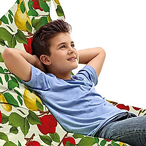 Lunarable Fruit Lounger Chair Bag, Repetitive Pattern of Pear and Apple Branches with Leaves Blooming Organic Foods, High Capacity Storage with Handle Container, Lounger Size, Multicolor