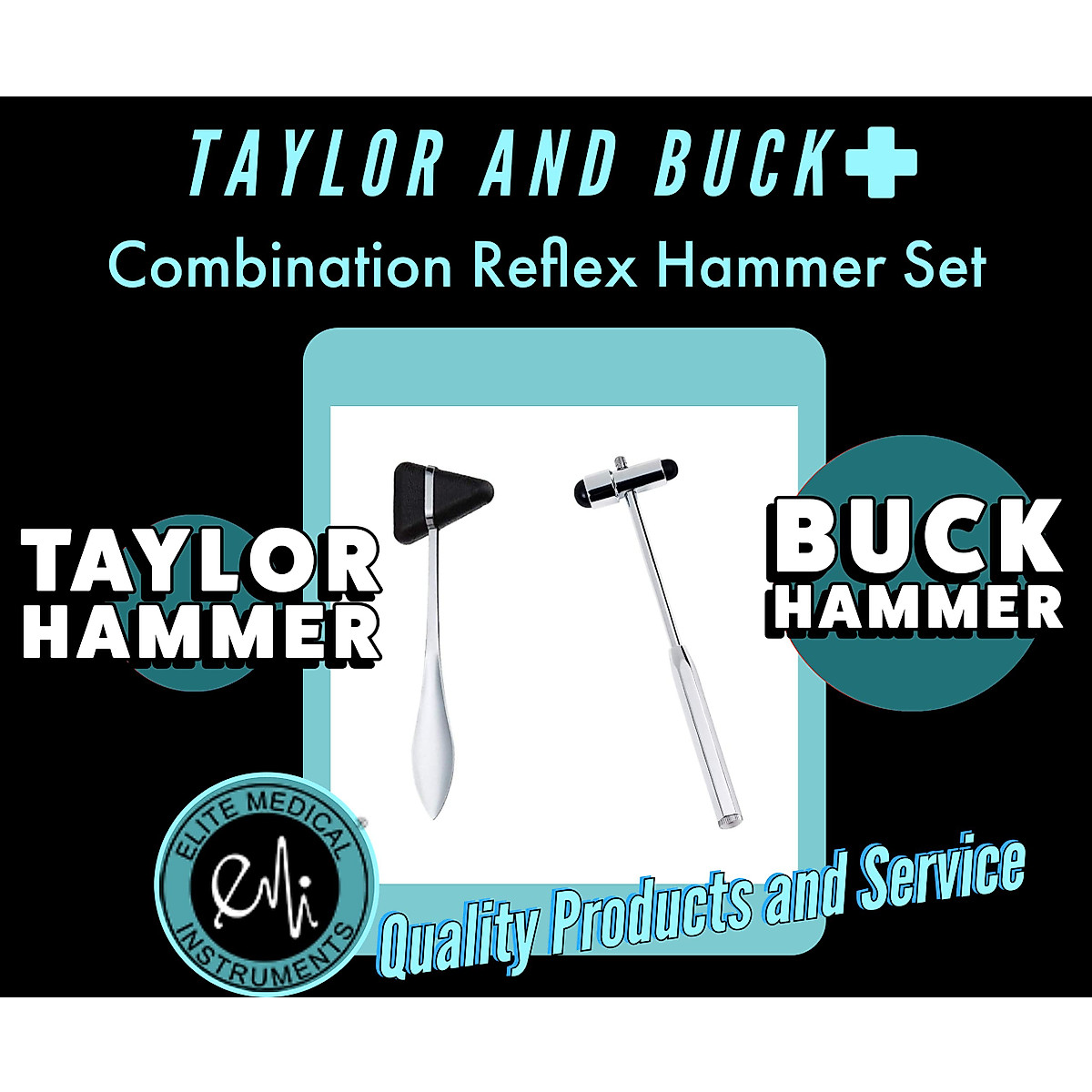 EMI Professional 2-Piece Set: Black Buck and Taylor Reflex Hammers for Comprehensive Neurological Examinations - Perfect for Doctors, Nurses, and Medical Professionals to assess reflex testing