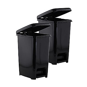 Superio 2.5 Gal Slim Step On Pedal Plastic Trash Can, 2 Pack Waste Bin for Under Desk, Office, Bedroom, Bathroom- 10 Qt, Black