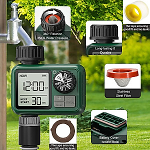Sprinkler Timer, XinFuture Water Timer, Programmable Garden Hose Timer with Rain Delay, Manual& Automatic Watering System, Waterproof Digital Irrigation Timer Watering Lawn Evenly&Efficiently,1 Outlet