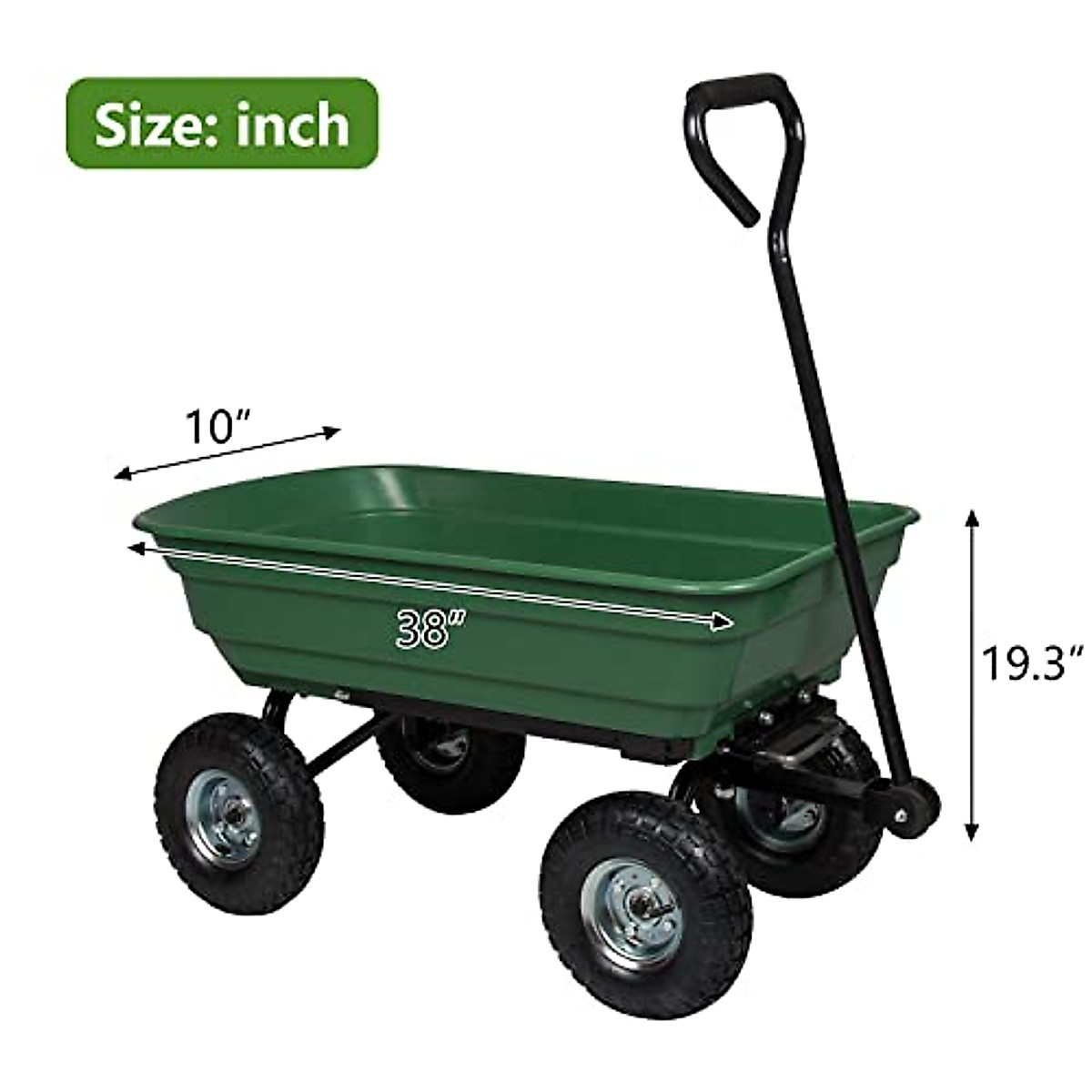 Garden Dump Cart - Poly Utility Wagon Carts 600lbs Capacity with Steel Frame for Outdoors, Lawns, Yards, Farms, and Ranches, Green