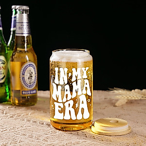 Coolife in My Mama Era Coffee Glass Cup - Best Mom, New Mom Gifts, Cute Mother Mama Gifts - Christmas, Birthday Gifts for New Mom after Birth - 16 oz Mom Cup Mama Glass Tumbler w/Straw Lid