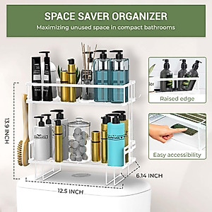 DINEST 2 Tier Over the Toilet Storage Shelf, Anti Resistant bathroom shelf over toilet organizer, Multifunctional No Drilling above toilet storage with Wall Mounting Design - White