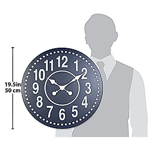 Infinity Instruments Gunmetal 20 inch Farmhouse Wall Clock Living Room Decor Metal Frame Decorative (Blue)