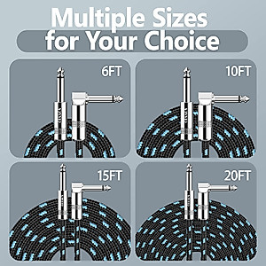 Sovvid Guitar Cable 10FT Professional Instrument Cable Electric Guitar AMP Cord Updated Version 1/4 TS Cable for Guitar Bass Mandolin Keyboard and Pro Audio, Right Angle to Straight (Black Blue)