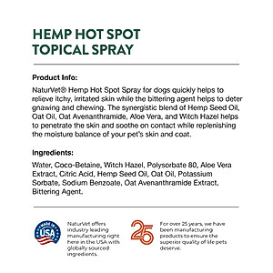 NaturVet Hemp Hot Spot Spray with Aloe Vera for Dogs, 12 oz Liquid, Made in The USA