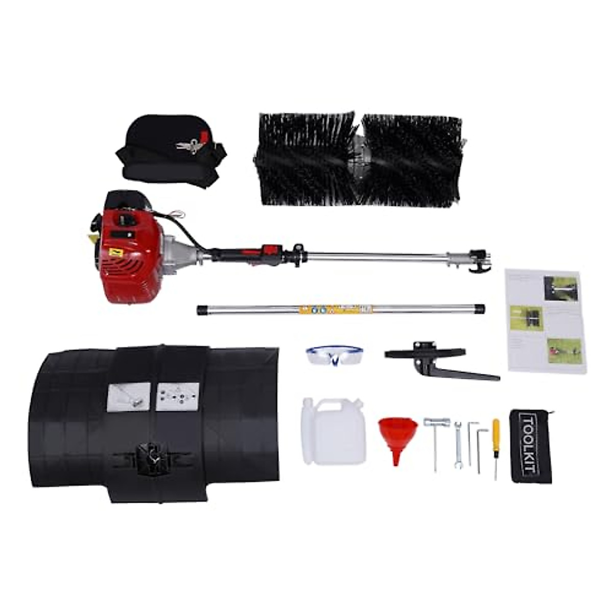 Gas Power Handheld Sweeper, 2 Stroke Hand Held Power Broom Cleaning Driveway Turf Grass Walk Behind Hand Held Cleaning Machine Petrol Power Grass Lawn Sweeper Cleaning Tool (52CC Type1)