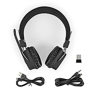Aluratek Bluetooth Wireless Stereo Headset with Boom Microphone and Dongle, Built-in Rechargeable Battery, 27 Hours Continuous Talk and Music Play