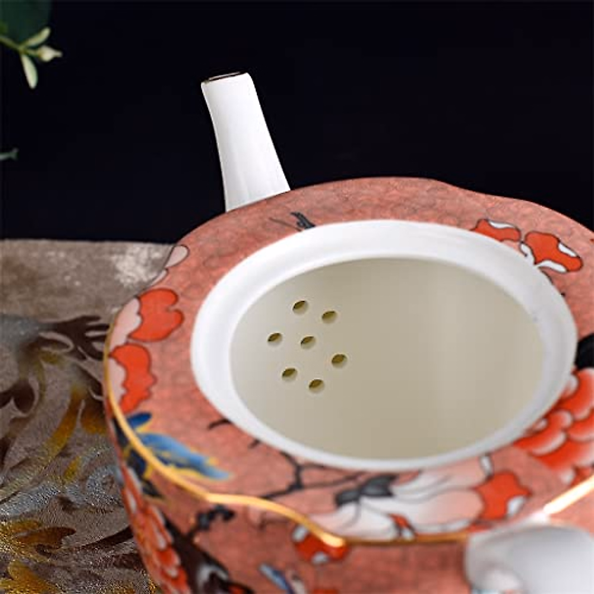 DNATS 15pcs European Style Bone China Coffee Set Golden Porcelain Tea Set Afternoon Teapot Sugar Bowl Milk Jug Coffeeware (Color : E)