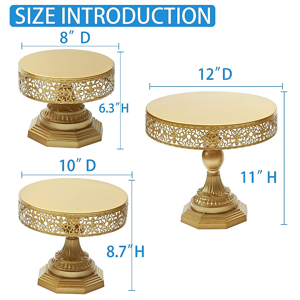 Weharnar Gold Cake Stand Set - 3 Pcs Metal Cake Stands for Dessert Table Round Antique Dessert Display Stands Trays Set for Wedding, Birthday, Bridal & Baby Shower