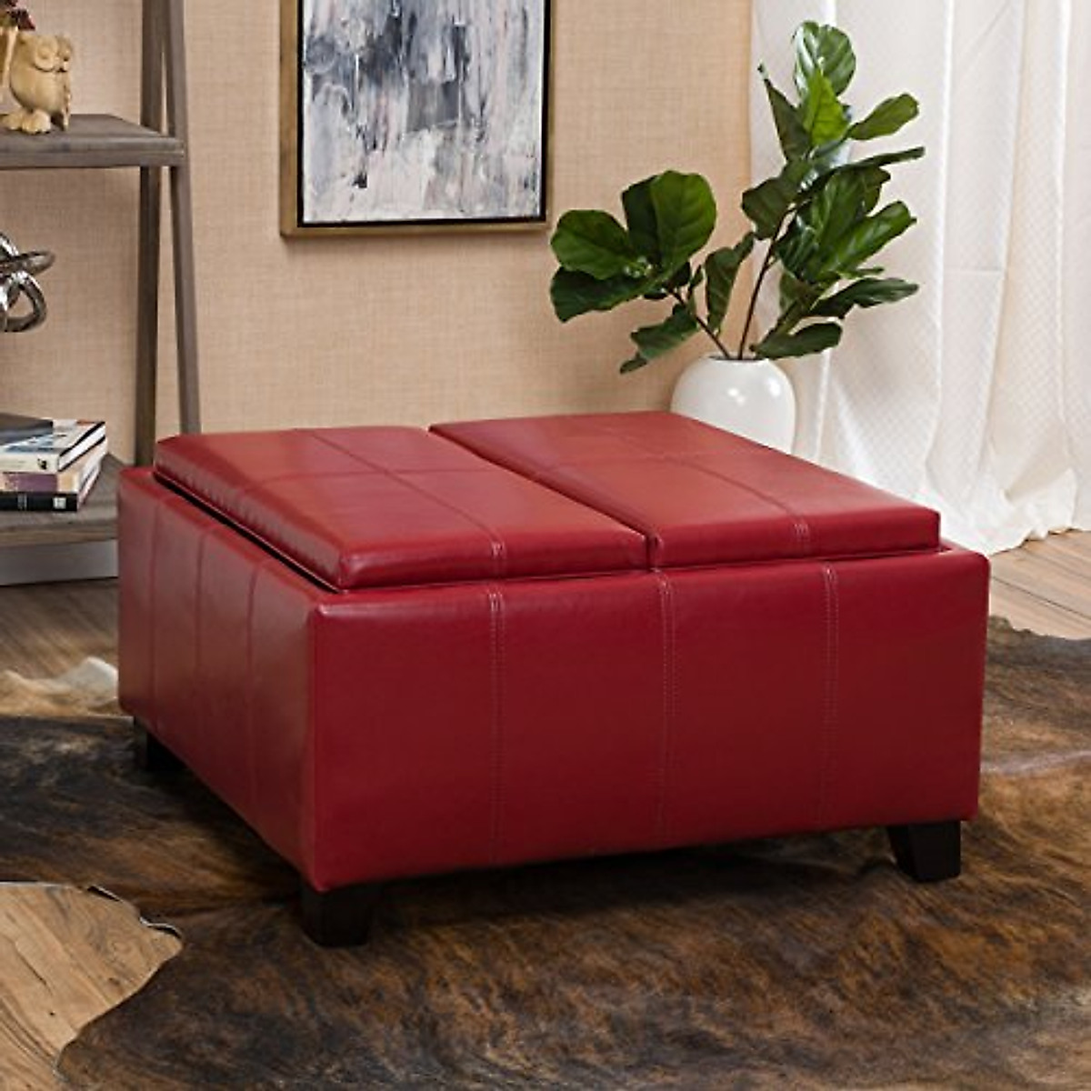 Christopher Knight Home Mansfield PU Storage Ottoman, Red
