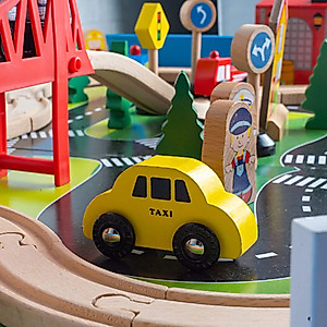 FUNPENY Train Table Toys,Wooden Train Track Railway City Sets Table for Kids Toddlers