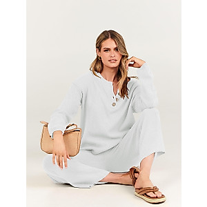 ANRABESS Women 2 Piece Outfits Oversized Loose Waffle Knit Sweater Set 2025 Fall Trendy Matching Lounge Sets Cozy Clothes white Large