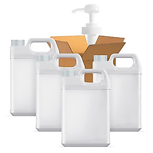 HWL 1-Gallon Plastic F-STYLE Jug (4-Pack) Reusable w/ Shipping Box, Food-Safe, BPA Free | Heavy-Duty HDPE Containers for Water, Sauces, Soaps, Detergents, Liquids | Screw-On Cap