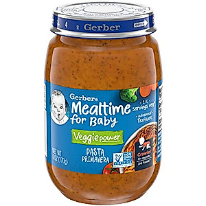 Gerber 3rd Foods Mealtime for Baby Veggie Power Baby Food Jar, Pasta Primavera, Non-GMO Project Verified Baby Food for Crawlers, 6-Ounce Glass Jar (Pack of 12)