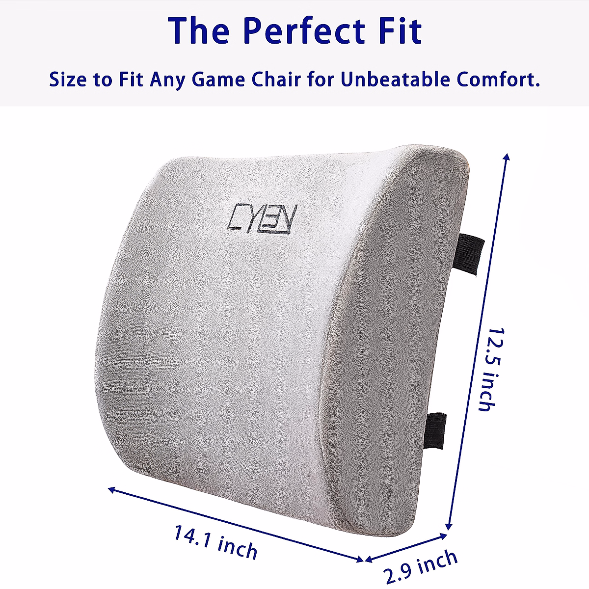 CYLEN Gel Infused Memory Foam Back Cushion Lumbar Support Pillow for Office Chair, Car & Wheelchair - Adjustable Double Strap & 3D Washable Cover (Grey)